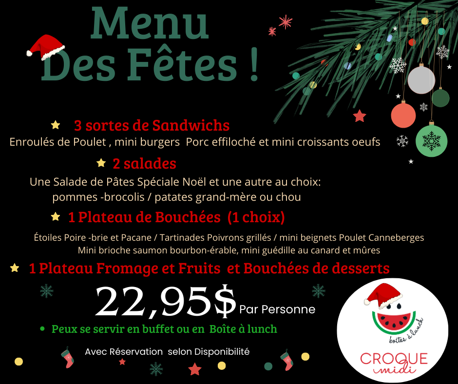 Menu Buffet Traiteur Temps des Fêtes | Croque Midi - Boîtes à lunch